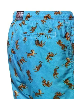 MC2 SAINT BARTH Tiger-print Drawstring Swim Shorts - Blue