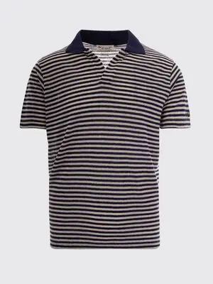 MC2 SAINT BARTH Striped Linen And Cotton Blend V-neck Polo Shirt