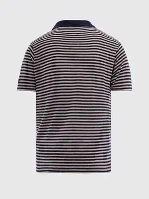 MC2 SAINT BARTH Striped Linen And Cotton Blend V-neck Polo Shirt