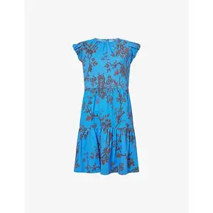 ME+EM Printed Tiered Cotton Mini Dress - Blue Multi