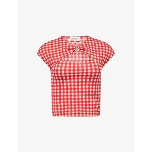 FRAME The Casino Check Stretch-woven Top - Red Check