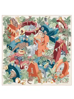 FERRAGAMO Silk Scarf Jungle Party Print - Multi