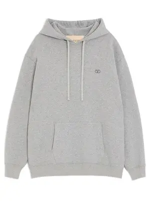 Valentino Garavani Cotton Hooded Sweatshirt With Vlogo Emblem - Grey