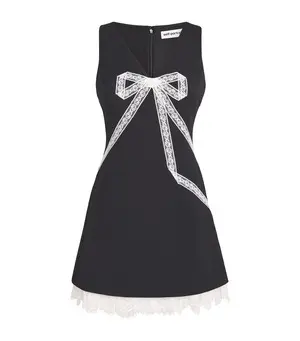 SELF-PORTRAIT Crepe Lace Bow Mini Dress - Black