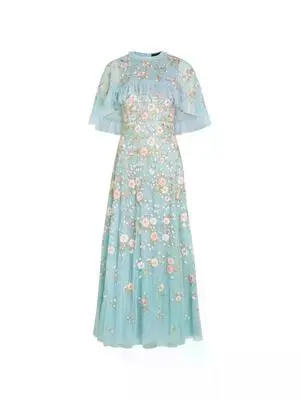 NEEDLE & THREAD Floral Embroidered Ruffled Maxi Gown