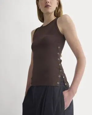 Everlane Luxe Rib Side Snap Tank Top - Coffee Bean