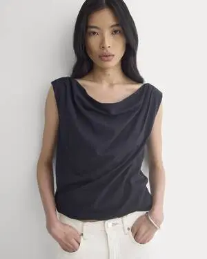 Everlane Boatneck Twisted Top In Essential Cotton - Black
