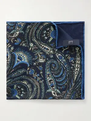 Dunhill Printed Silk-satin Pocket Square - Blue