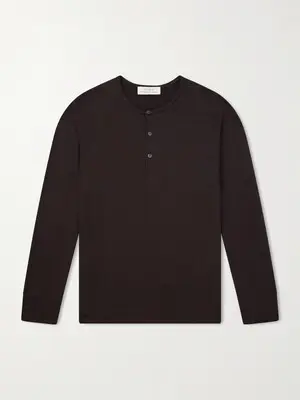 Studio Nicholson Cotton-jersey Henley T-shirt - Brown