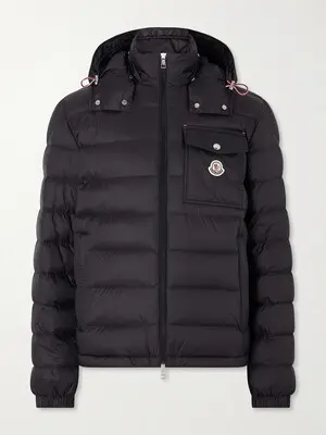 Moncler Quilted Hooded Down Jacket With Logo Appliqu - Black