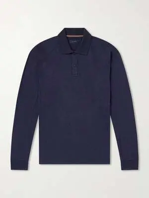Sease Cotton And Cashmere-blend Jersey Polo Shirt - Navy