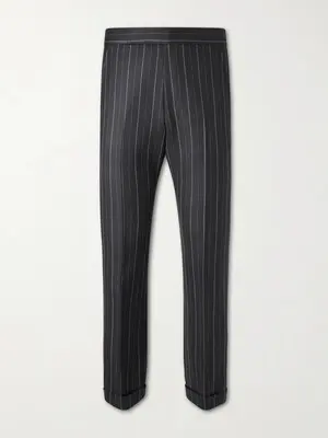 TOM FORD Straight-leg Pinstriped Wool-twill Suit Trousers - Black