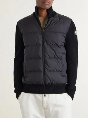 Moncler Panelled Virgin Wool And Quilted Shell Down Zip-up Cardigan
