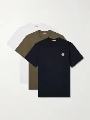 Moncler Pack Of Three Logo-appliquéd Cotton-jersey T-shirt - Multi
