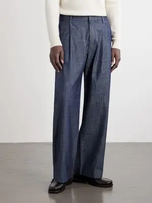 Nn07 Kay 10056 Straight-leg Pleated Organic Cotton-chambray Trousers