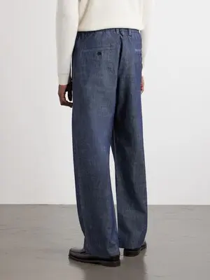 Nn07 Kay 10056 Straight-leg Pleated Organic Cotton-chambray Trousers