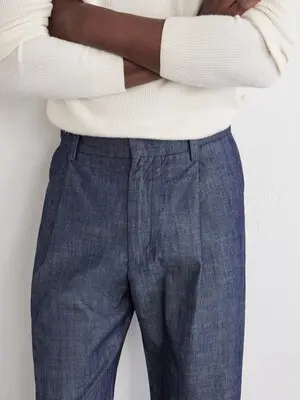 Nn07 Kay 10056 Straight-leg Pleated Organic Cotton-chambray Trousers