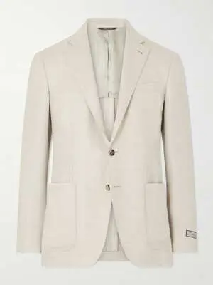 Canali Canali - Kai Herringbone Wool, Linen And Silk-Blend Blazer - Men - Neutrals  Beige