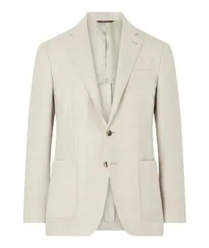 Canali Kai Herringbone Wool, Linen And Silk-Blend Blazer Beige