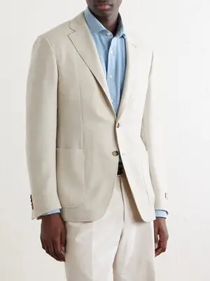 Canali Kai Herringbone Wool, Linen And Silk-blend Blazer - Neutrals