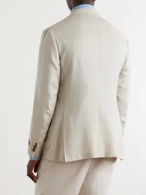 Canali Kai Herringbone Wool, Linen And Silk-blend Blazer - Neutrals