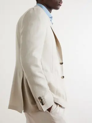 Canali Kai Herringbone Wool, Linen And Silk-blend Blazer - Neutrals