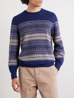 Brunello Cucinelli Fair Isle Brushed-knit Alpaca-blend Crewneck Sweater