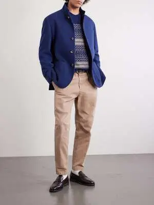 Brunello Cucinelli Fair Isle Brushed-knit Alpaca-blend Crewneck Sweater - Navy