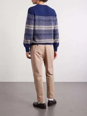 Brunello Cucinelli Fair Isle Brushed-knit Alpaca-blend Crewneck Sweater - Navy