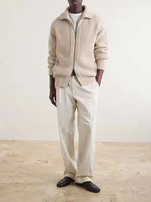 Altea Ribbed Virgin Wool Cardigan - Beige