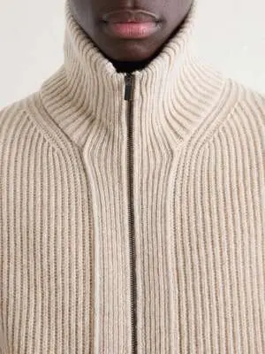 Altea Ribbed Virgin Wool Cardigan - Beige