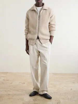 Altea Ribbed Virgin Wool Zip-up Cardigan