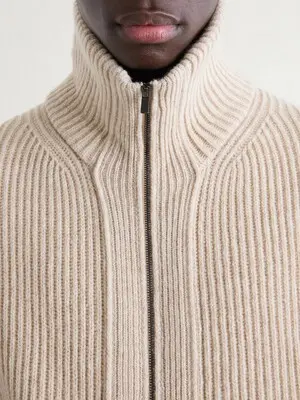 Altea Ribbed Virgin Wool Zip-up Cardigan