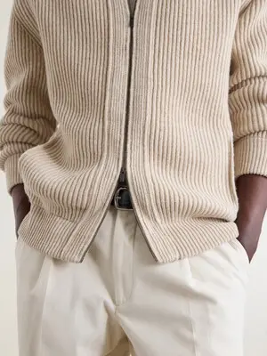 Altea Ribbed Virgin Wool Zip-up Cardigan