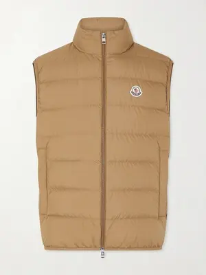 Moncler Quilted Shell Down Gilet With Logo Appliqu - Brown