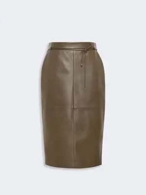 Max Mara Natural Nappa Leather Pencil Skirt - Kaki