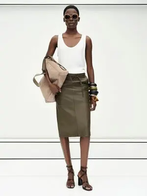 Max Mara Natural Nappa Leather Pencil Skirt