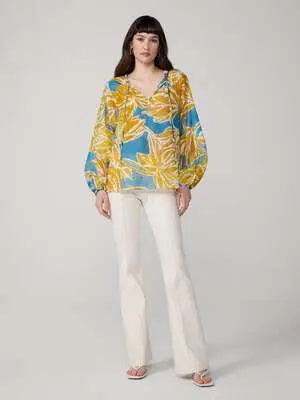 Diane Von Furstenberg Laurel Top - Sea Palm Crete Blue And Picnic Plaid Corfu