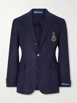 Polo Ralph Lauren Logo-embroidered Linen-hopsack Blazer - Blue