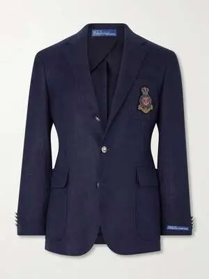 Polo Ralph Lauren Logo-embroidered Linen-hopsack Blazer - Navy
