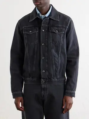 Canali Leather-trimmed Denim Jacket