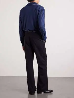 TOM FORD Piped Silk And Cotton-blend Piqué Polo Shirt - Navy