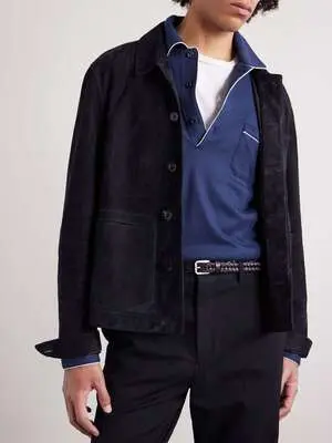 TOM FORD Piped Silk And Cotton-blend Piqué Polo Shirt - Navy