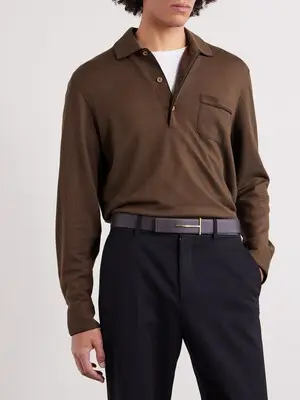 TOM FORD Piped Silk And Cotton-blend Piqué Polo Shirt