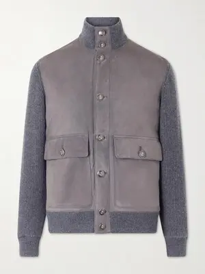 Brunello Cucinelli Suede And Knitted Cashmere Jacket - Gray
