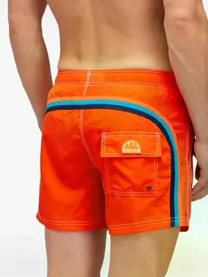 Sundek Striped Swim Shorts With Logo Patch