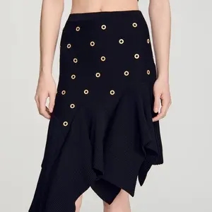 Sandro Studded Asymmetrical Knit Skirt
