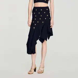 Sandro Studded Asymmetrical Knit Skirt