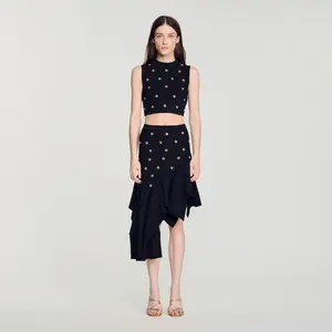 Sandro Studded Asymmetrical Knit Skirt