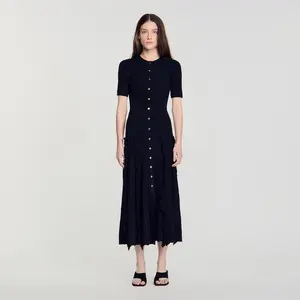 Sandro Knit Maxi Dress With Ruffles
